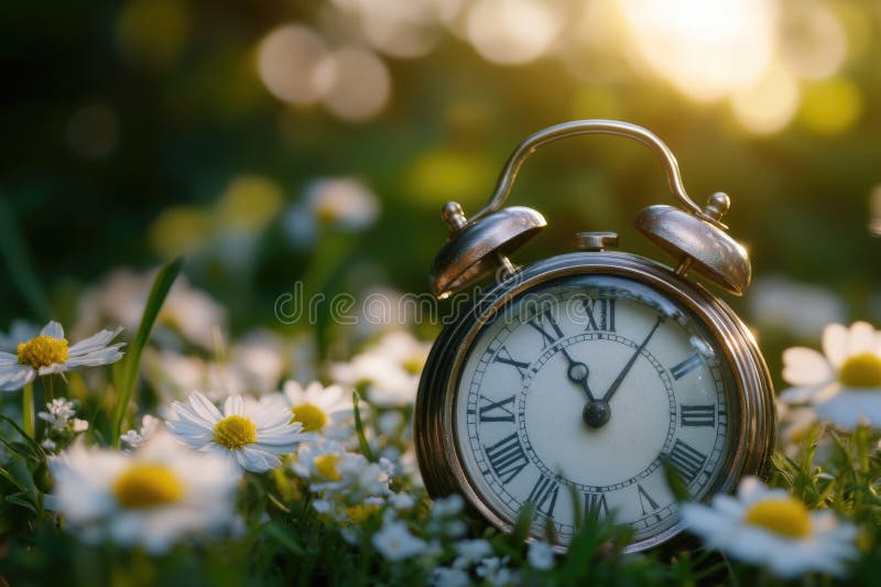 A Clock Sitting in a Field of Flowers, Surrounded by Vibrant Blooms ...