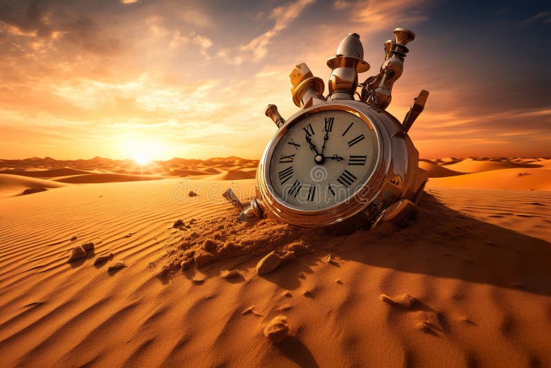 A Clock Sitting in the Middle of a Desert. Generative AI Image. Stock ...