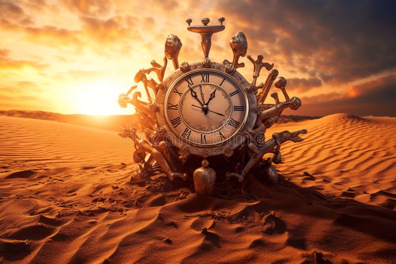 A Clock Sitting in the Middle of a Desert. Generative AI Image. Stock ...
