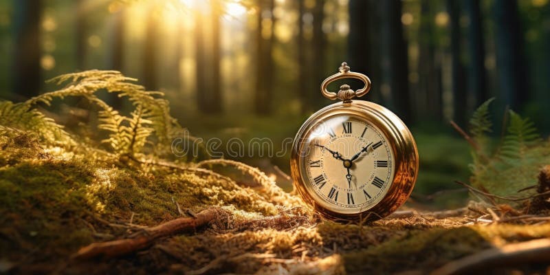 A Clock Sitting in the Middle of a Forest. Suitable for Nature-themed ...