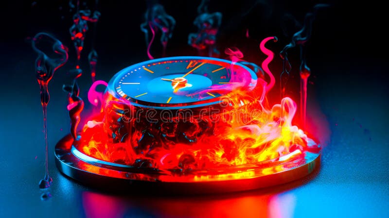 Clock that is Sitting on Table with Lot of Fire Around it. Generative ...