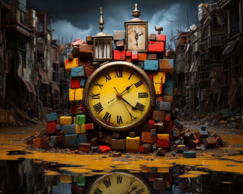 A Clock is Sitting on Top of a Pile of Bricks Stock Illustration ...