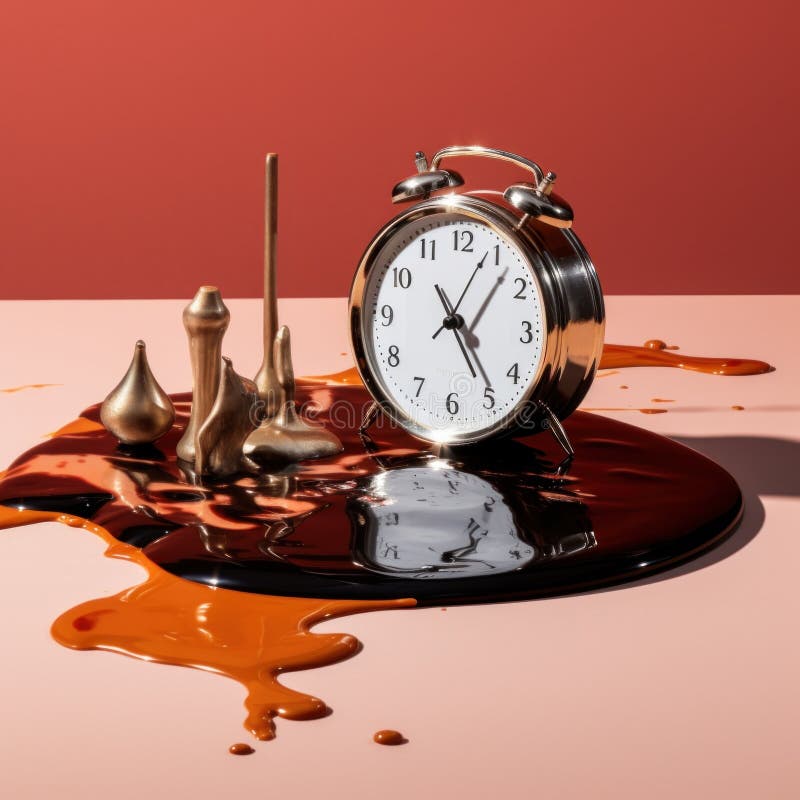A Clock Sitting on Top of a Puddle of Liquid. Generative AI Image ...