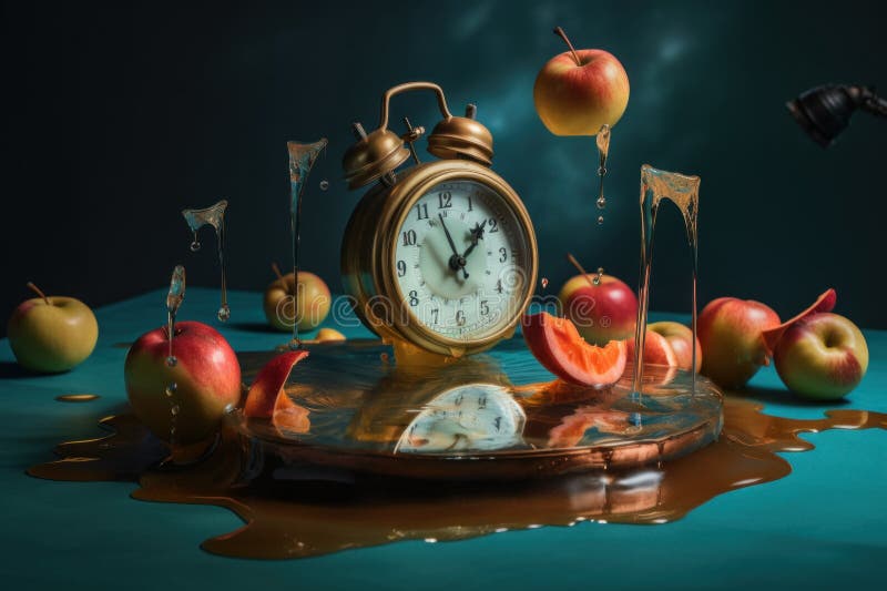 A Clock Sitting on Top of a Table Surrounded by Apples. Generative AI ...