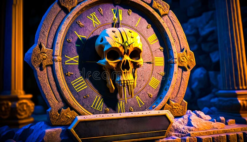 Clock with Skull on it and Roman Numerals on the Face. Generative AI ...