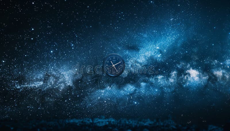 Clock on Sky, Clock in Space, Time Concept Stock Illustration ...