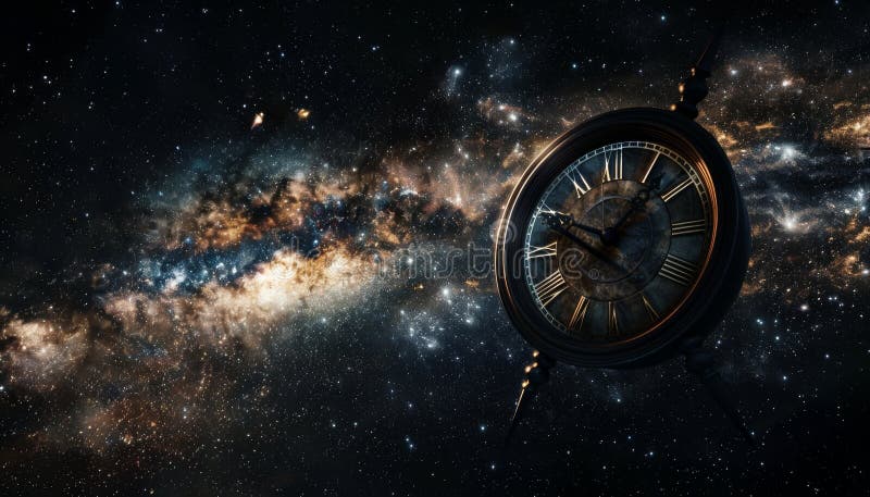 Clock on Sky, Clock in Space, Time Concept Stock Illustration ...
