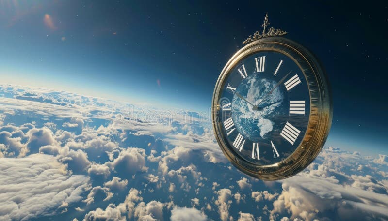 Clock on Sky, Clock in Space, Time Concept Stock Illustration ...