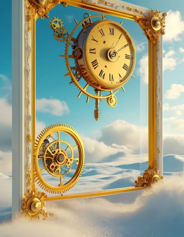 Clock in the Sky with Clouds and Stock Illustration - Illustration of ...