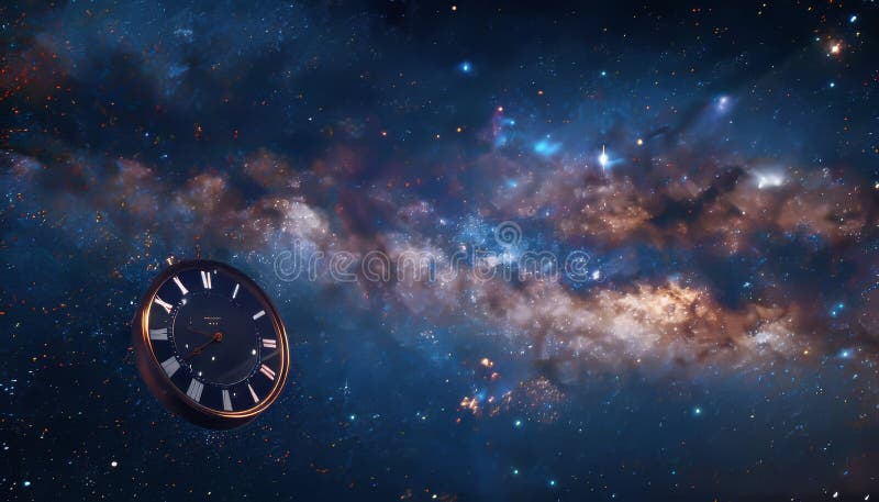 Clock on Sky, Clock in Space, Time Concept Stock Illustration ...