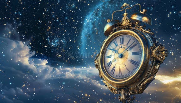 Clock on Sky, Clock in Space, Time Concept Stock Illustration ...