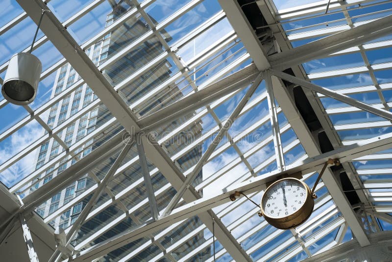 Clock Skylight and Skyscraper Stock Image - Image of architecture ...