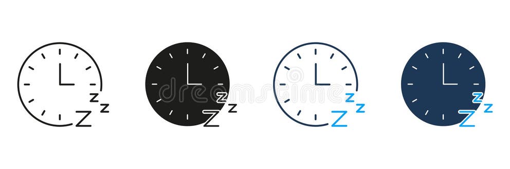 Clock with Sleep Symbol Line and Solid Icon Set. Sleep Schedule, Rest ...