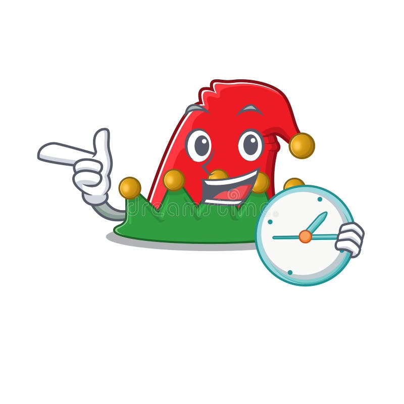 With Clock Smiling Elf Hat Cartoon Character Style Stock Vector ...