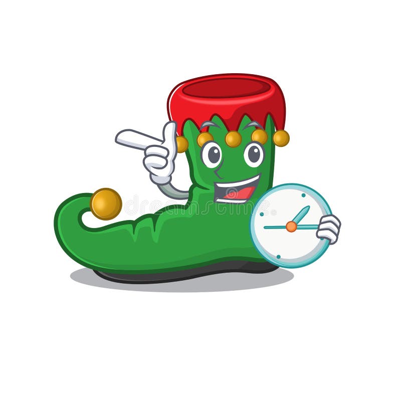 With Clock Smiling Elf Shoes Cartoon Character Style Stock Vector ...