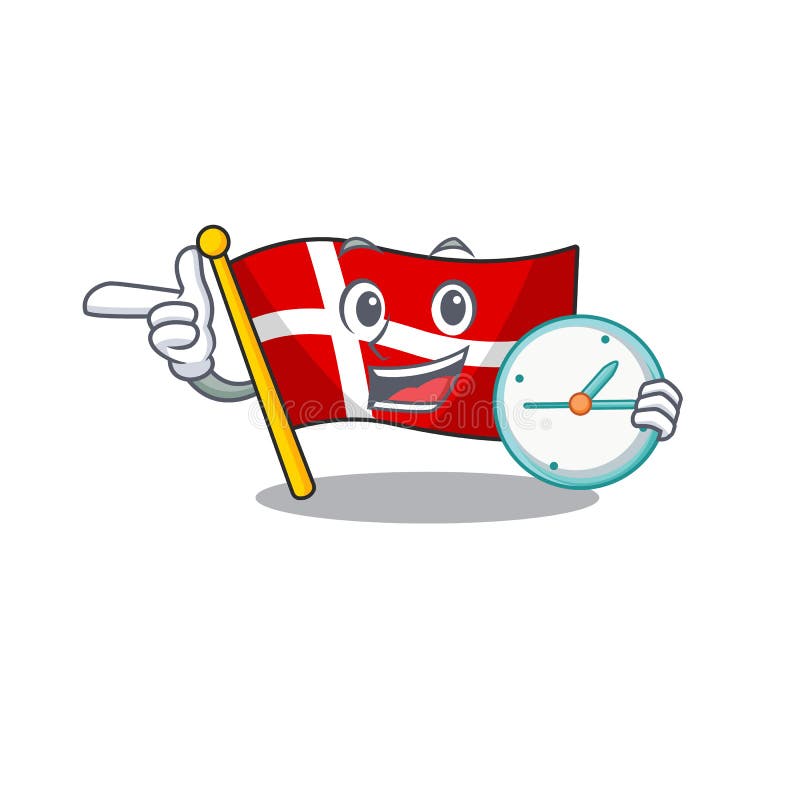 With Clock Smiling Flag Denmark Cartoon Character Style Stock Vector ...
