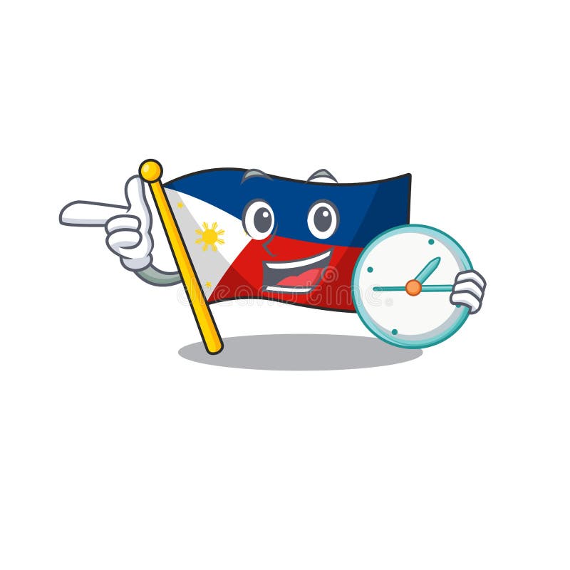 With Clock Smiling Flag Philippines Cartoon Character Style Stock ...