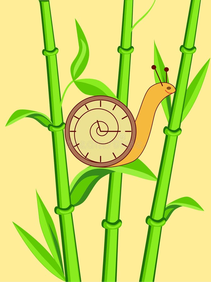 Clock snail on bamboo stock vector. Illustration of plant - 16657316