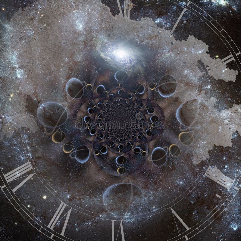 Clock in space stock illustration. Illustration of planet - 256477079