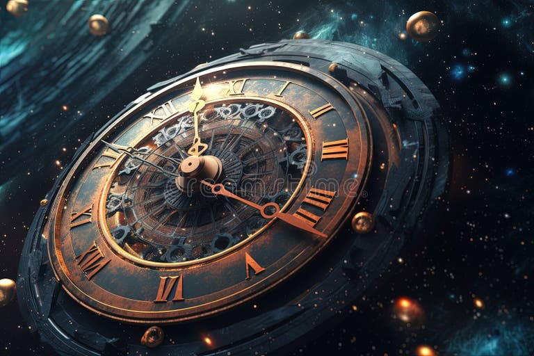 Clock in Space Time Concept Art Stock Illustration - Illustration of ...