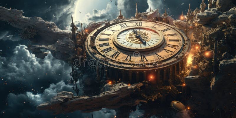 Clock in Space Time Concept Generative Ai Stock Illustration ...