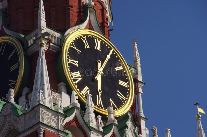 The Clock in the Spasskaya Tower, Kremlin. Stock Image - Image of ...
