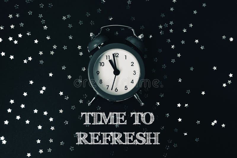 Clock and Speech Bubble with Time To Refresh Text on a Starry Night ...