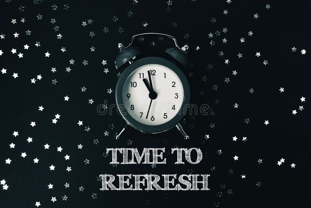 Clock and Speech Bubble with Time To Refresh Text on a Starry Night ...