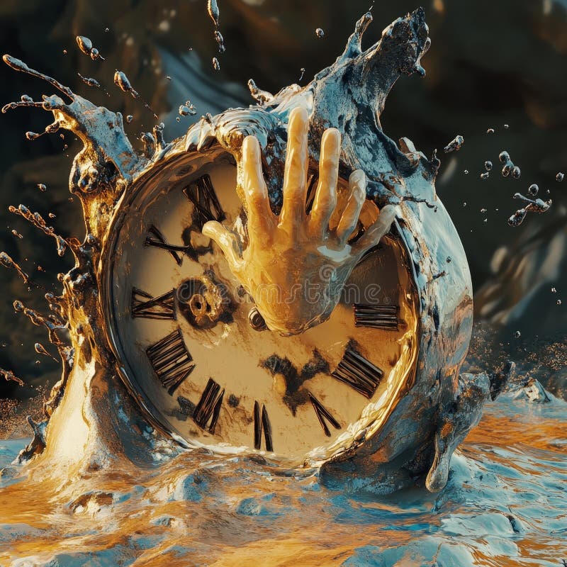 Clock Splashed with Metallic Liquid and Hand Stock Photo - Image of ...