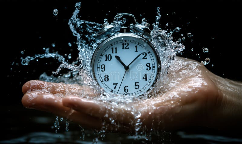 Clock Splashing in Water Held by Hand Symbolizing Time and Fluidity ...
