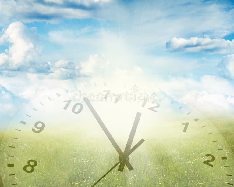 Clock in spring scene stock image. Image of beautiful - 110403105