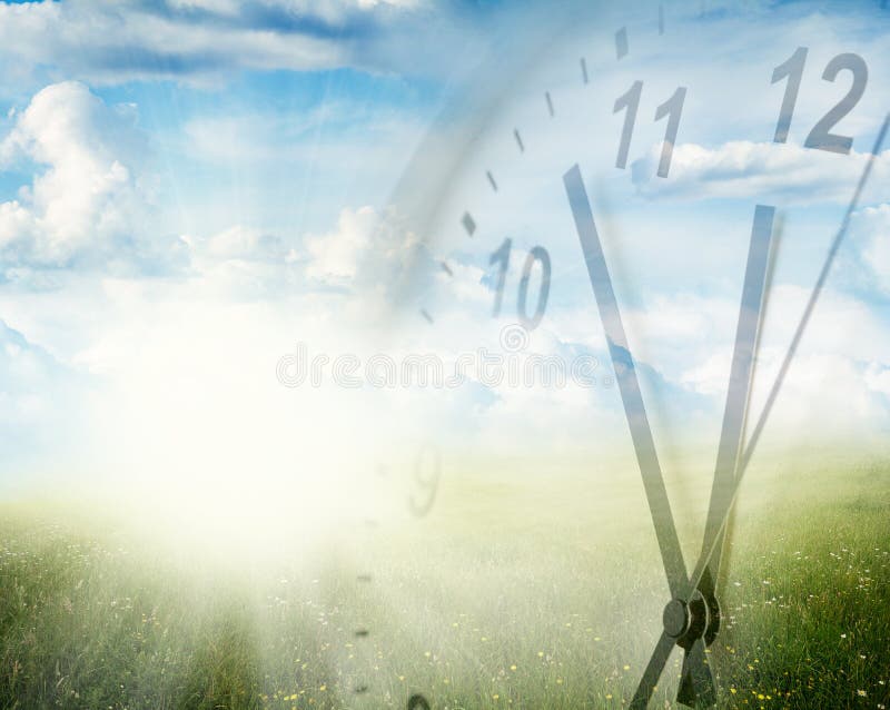Clock in spring scene stock illustration. Illustration of morning ...