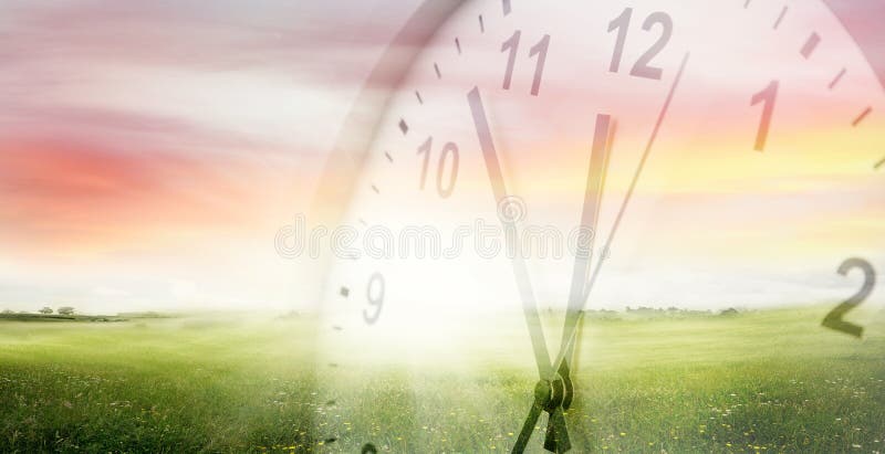 Clock in spring scene stock image. Image of daytime - 182370215