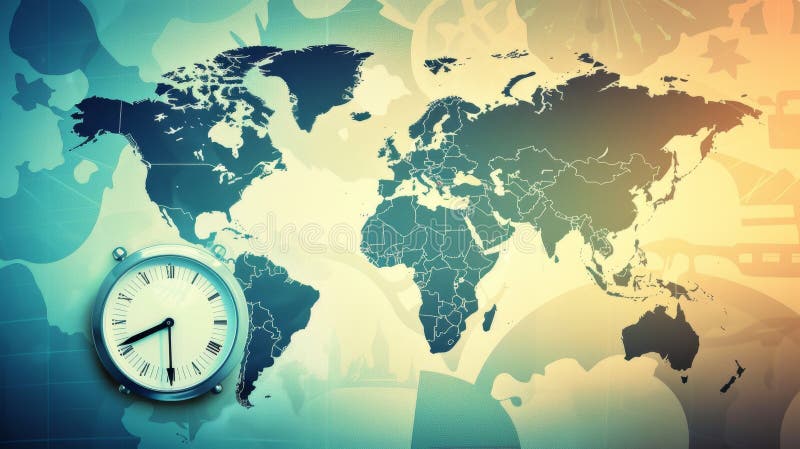 Clock in Front of World Map Stock Photo - Image of international ...