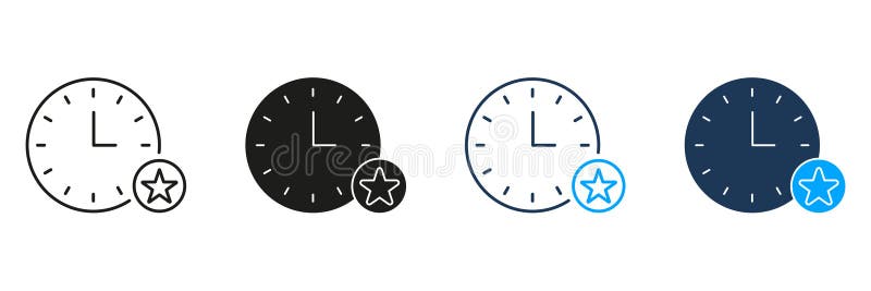 Clock with Star Line and Solid Icon Set. Time Management, Priority ...