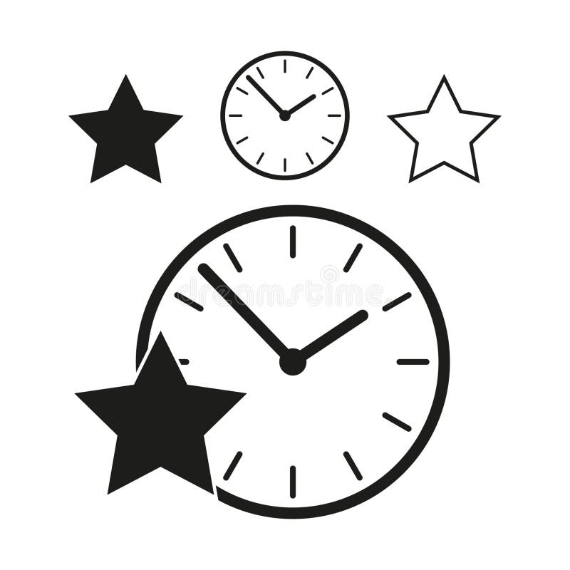 Clock and Stars. Circular Time Shapes. Bold Analog Watches. Vector ...