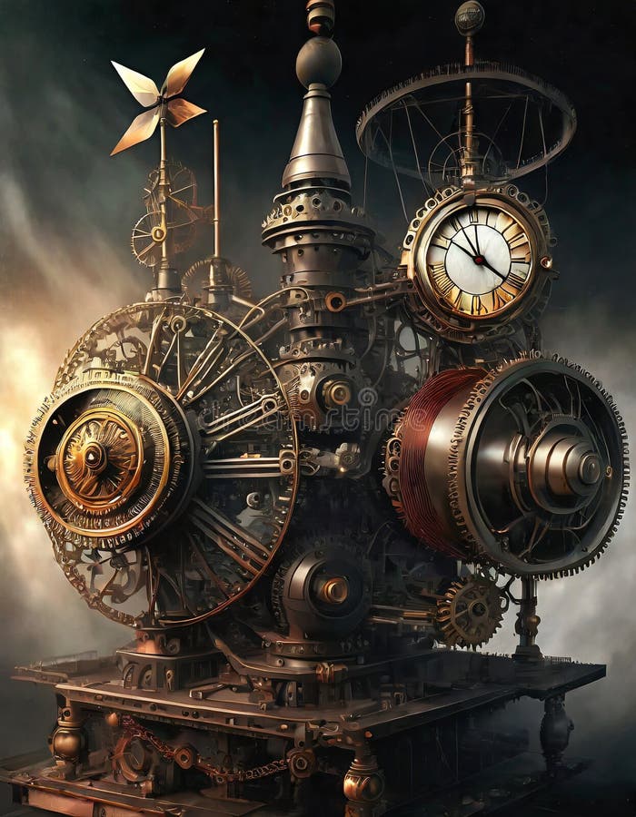 Clock in steampunk style stock illustration. Illustration of iron ...
