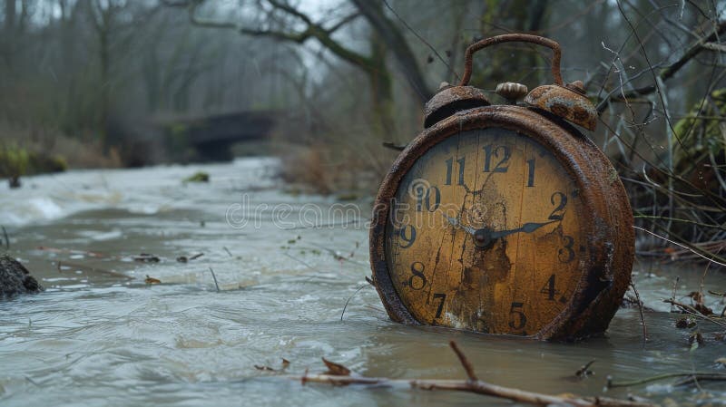 A Clock Submerged in the River As If Time Itself is Being Carried Along ...