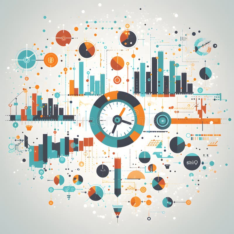 Clock Surrounded by Circles and Circles of Different Shapes and Sizes ...