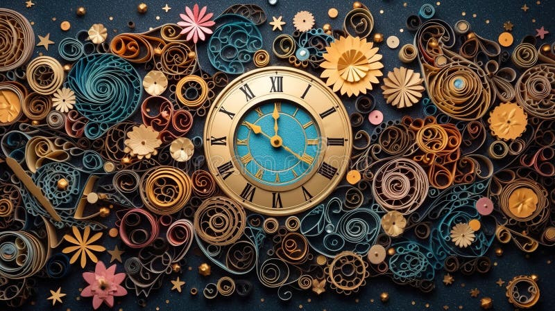 A Clock Surrounded by Many Different Colored Paper Flowers. Generative ...