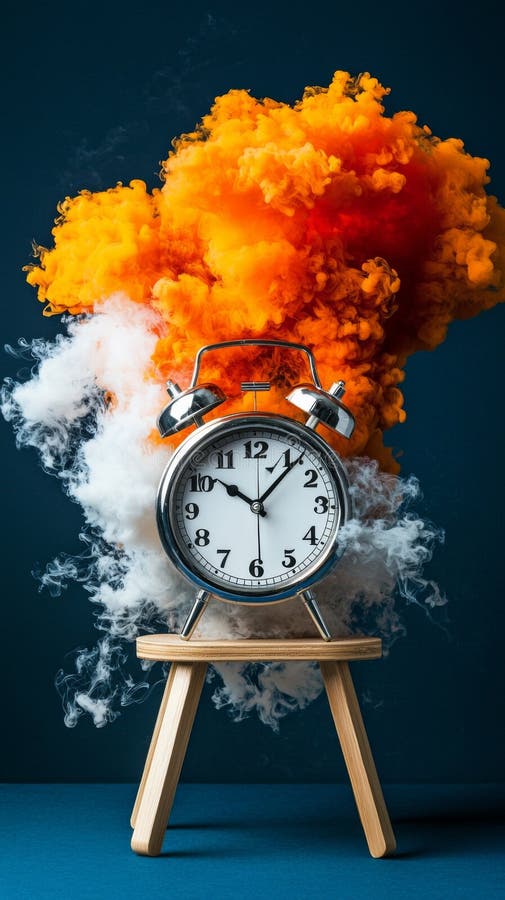 Clock Surrounded by Vibrant Orange and White Smoke Creates a Dramatic ...