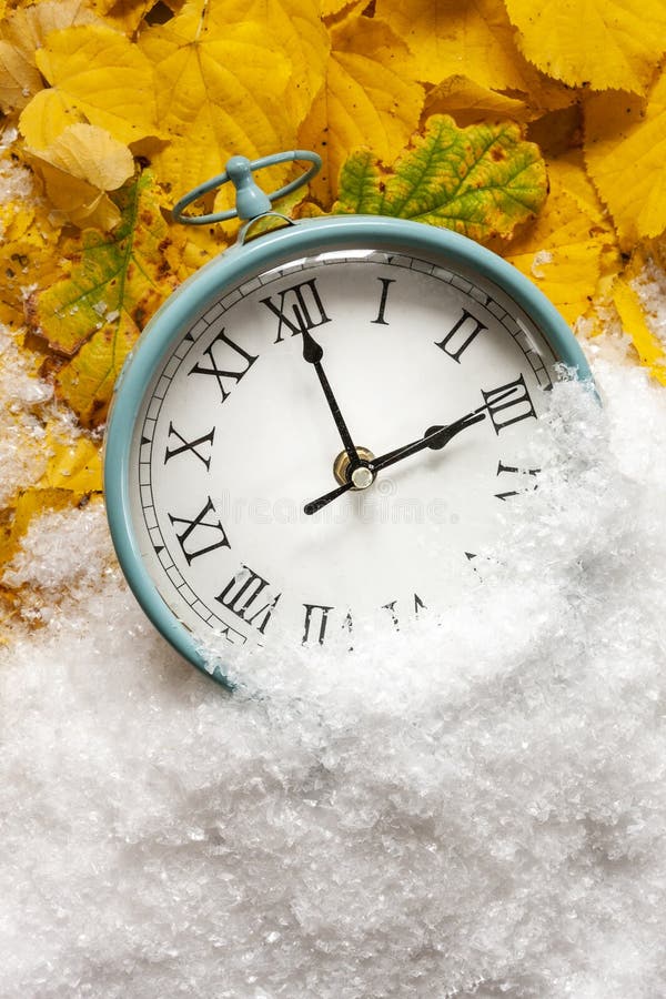 Clock Switch To Winter Time. Close Up, Top View, Background Stock Photo ...