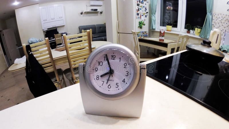 Clock is on the Table Modern Kitchen. Time Stock Video - Video of ...