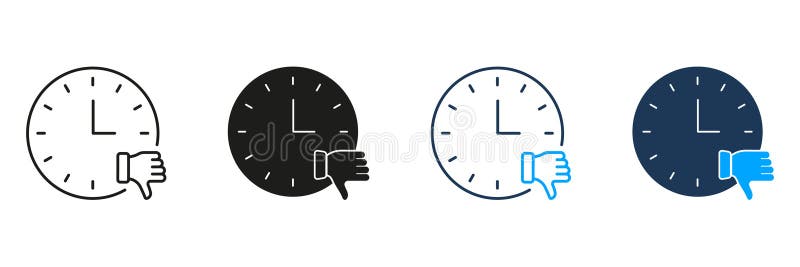 Clock with Thumbs Down Line and Solid Icon Set. Negative Time ...