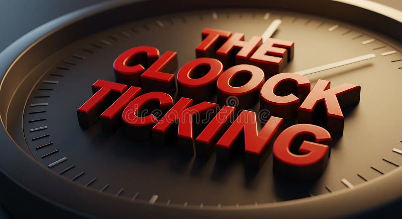 Clock Ticking: Dramatic 3D Red Letters on Dark Clock Face Stock ...