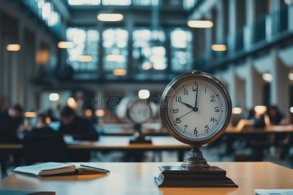 Clock Ticking in Library Shows Importance of Time Management for Study Focus Stock Image - Image ...