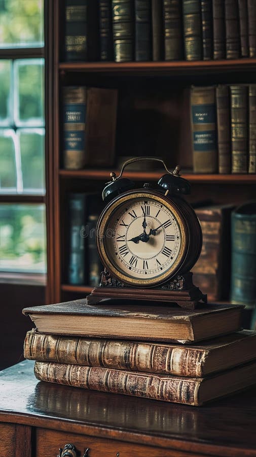 Clock Ticking in Silent Vintage Study Room. Stock Image - Image of ...
