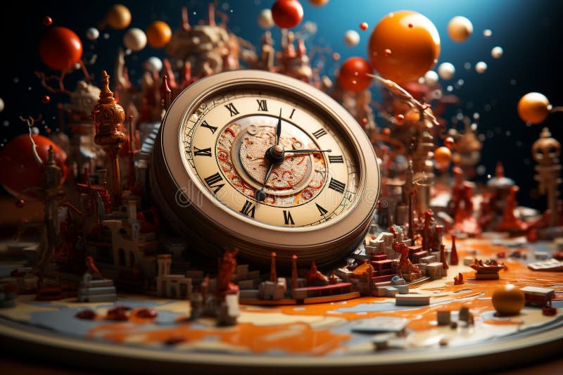 Clock Ticks Away on a Plain Wooden Table Stock Illustration ...