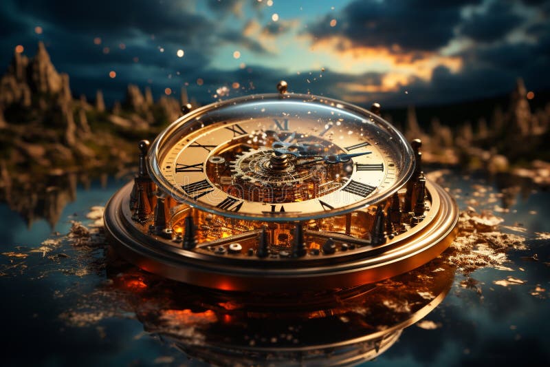 Clock Ticks Away on a Plain Wooden Table Stock Illustration ...