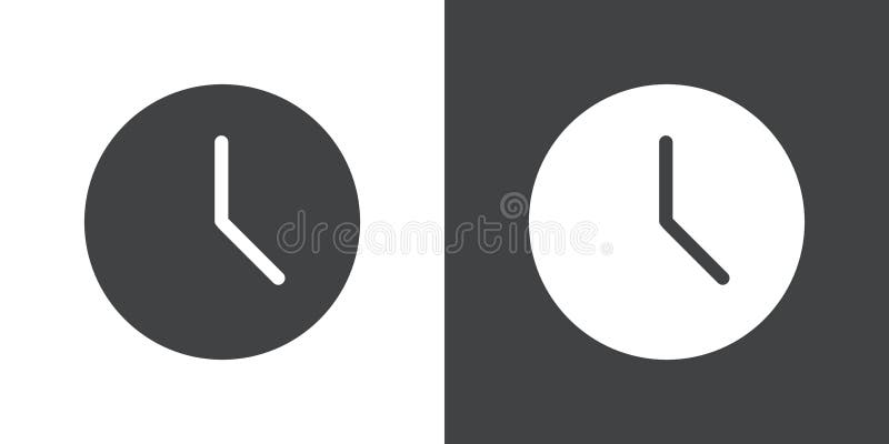Clock Time Icon Flat Set in Black and White Color Stock Vector ...